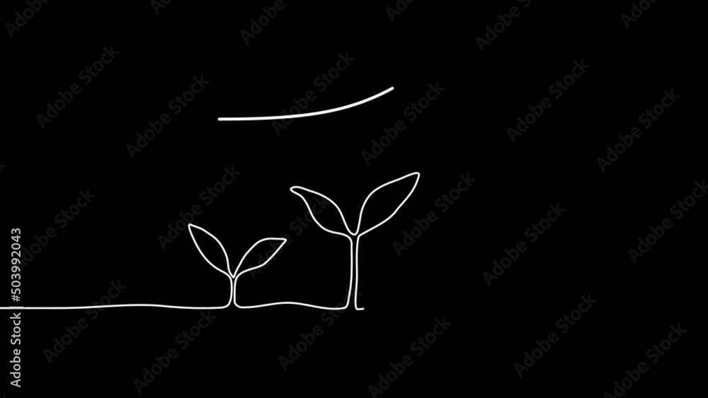 Continuous one line drawing plant germination sequence on black ...