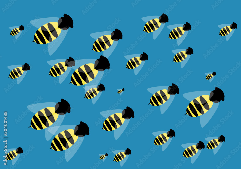 Abejas volando sobre cielo azul. Insectos voladores Stock Vector ...