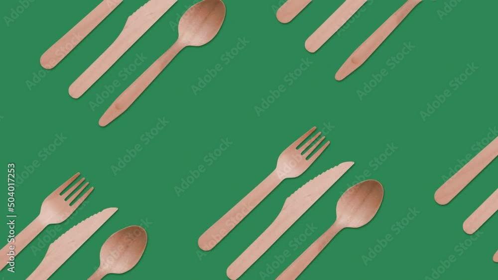 Pattern of eco, disposable takeaway wooden cutlery (fork, knife, spoon ...