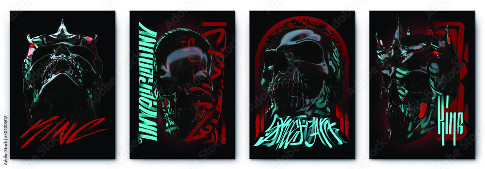 Modern collection of posters in style graffiti doodles and fragments ...