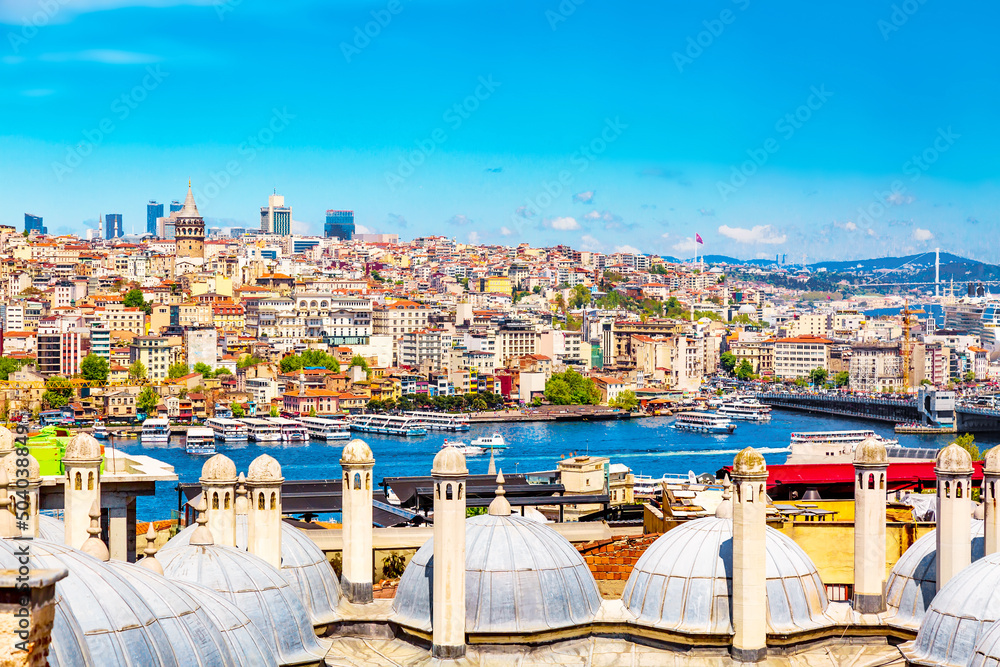Beyoglu historic district and Galata tower medieval landmark. View from ...