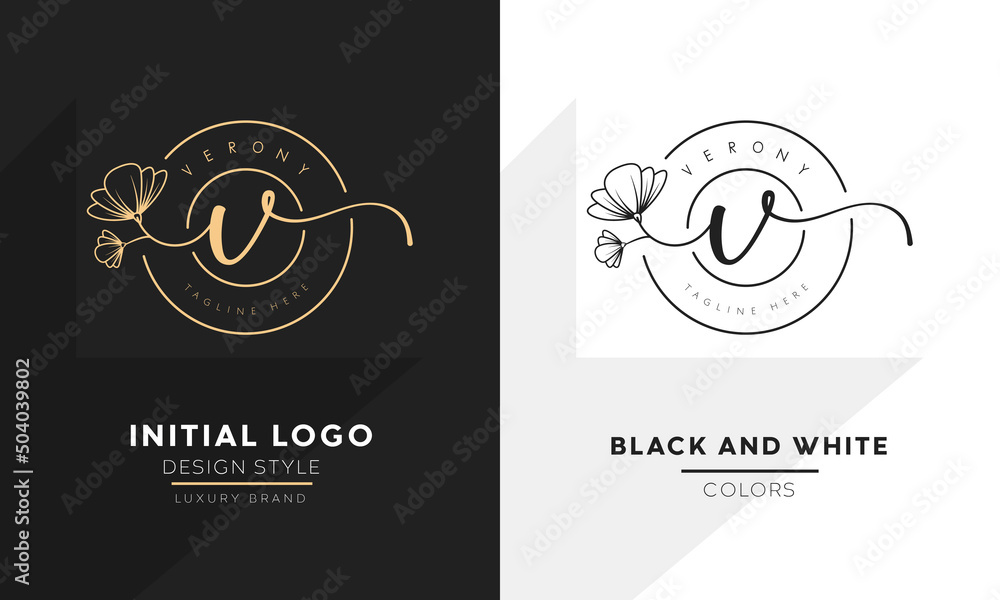 initial letter v logo, flower handwriting logo design, vector logo for ...