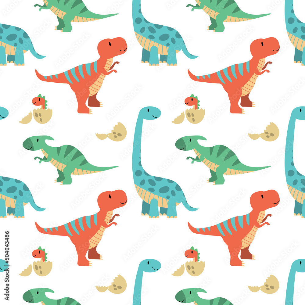 Cute funny kids dinosaurs pattern. Colorful dinosaurs vector background ...
