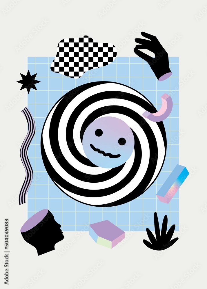 Surreal Psychedelic Smiley Face Poster Design Stock Vector | Adobe Stock