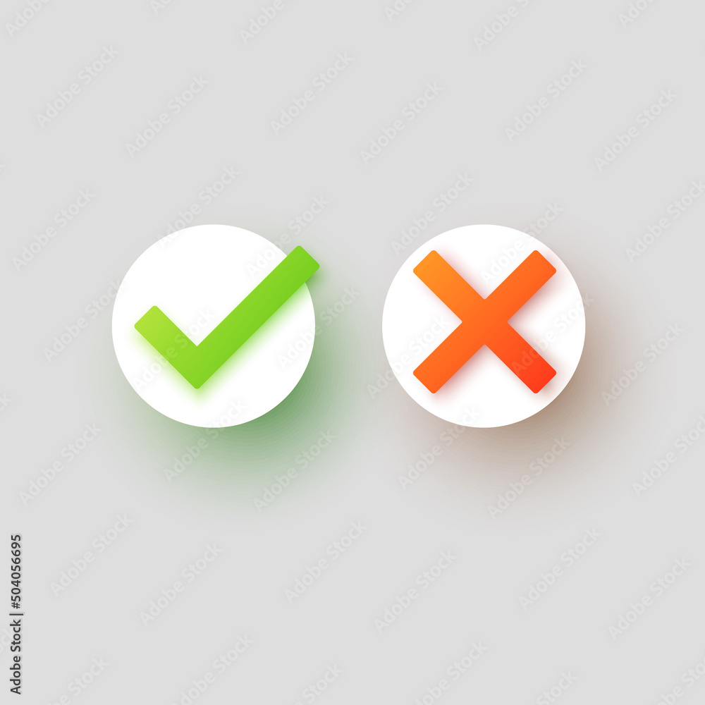 Vetor de Green check mark icon and red cross mark. checklist signs ...