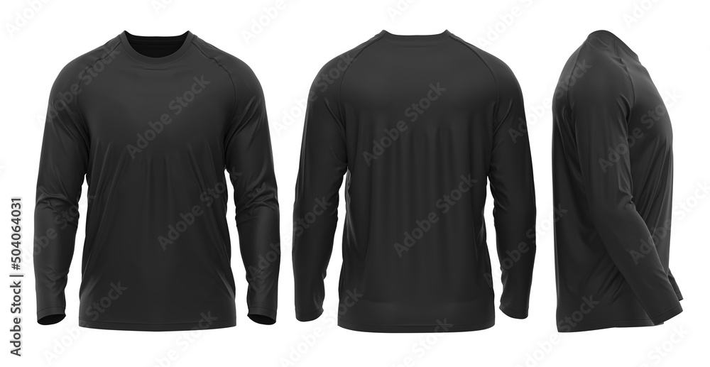 BLACK Long-sleeve Raglan sleeve T-shirt mockup 3d rendering, 3d ...