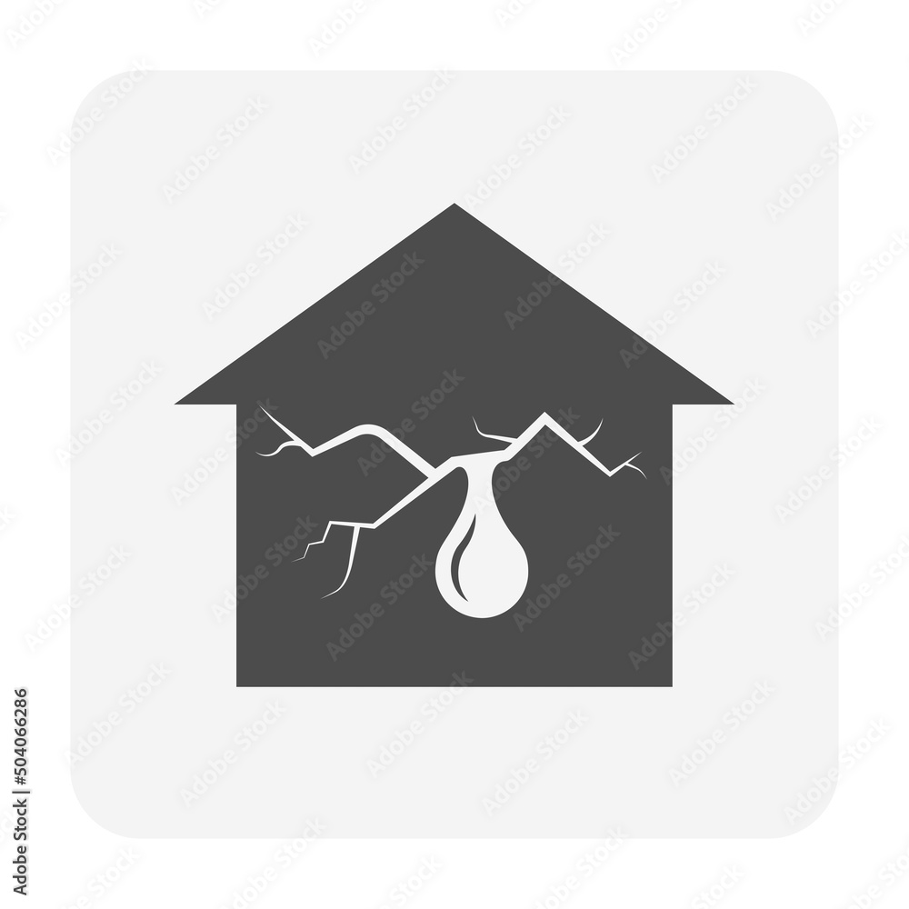 Concrete crack and water leak vector icon. Surface wall of home house ...