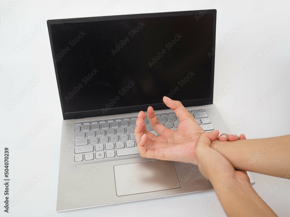 Hand pain from occupational disease, woman having wrist pain from using ...