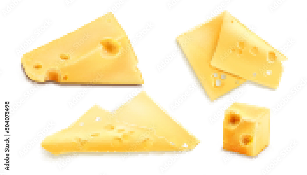 Cheese 3d realistic vector illustration. Triangle, cube or chunk and ...