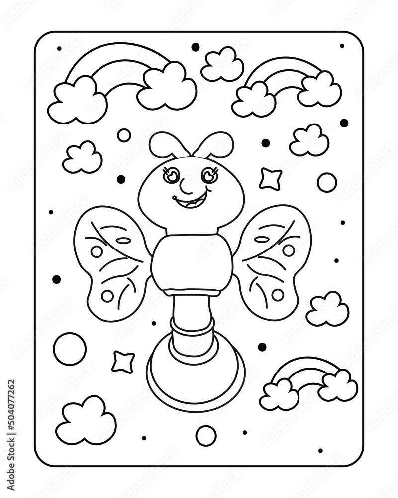 Baby toy coloring page, kids coloring page, toy line art design, Stock ...