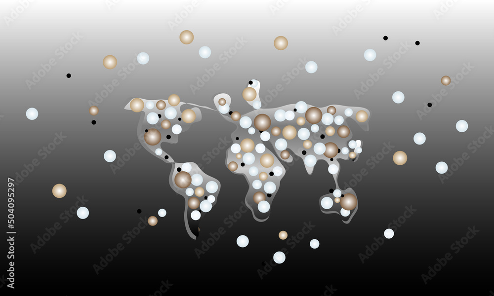 World map with pearls. 3d, grey gradient background. Vector. Jewelry ...
