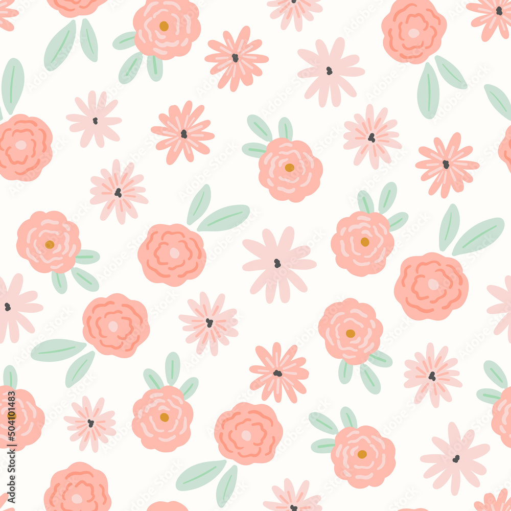 Floral boho Seamless pattern, vector repeating flower digital ...