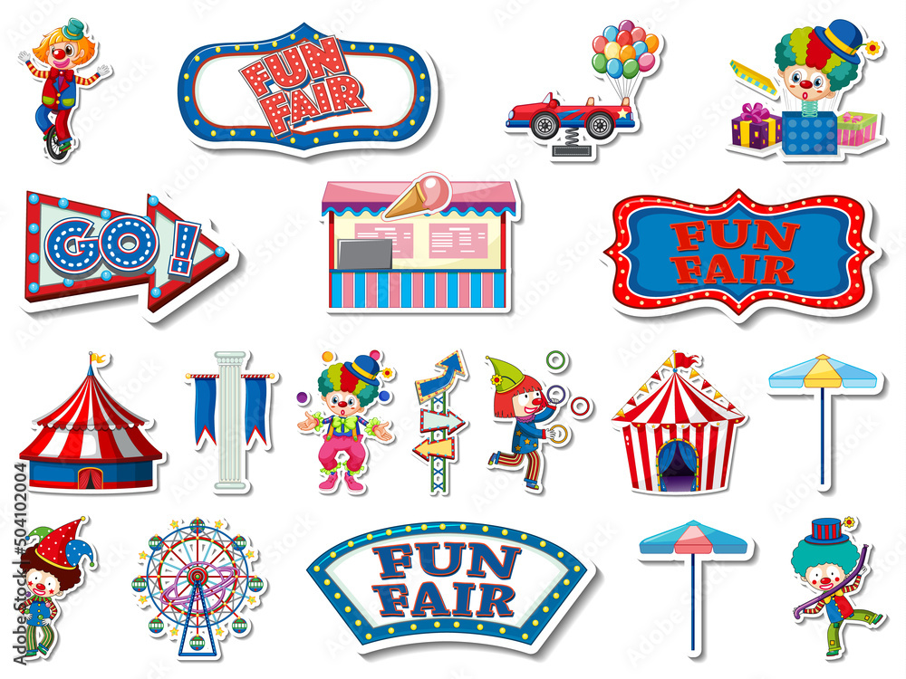 Sticker set of amusement park and fun fair objects Stock Vector | Adobe ...