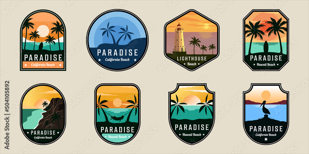 set of beach or island emblem logo modern vintage vector illustration ...