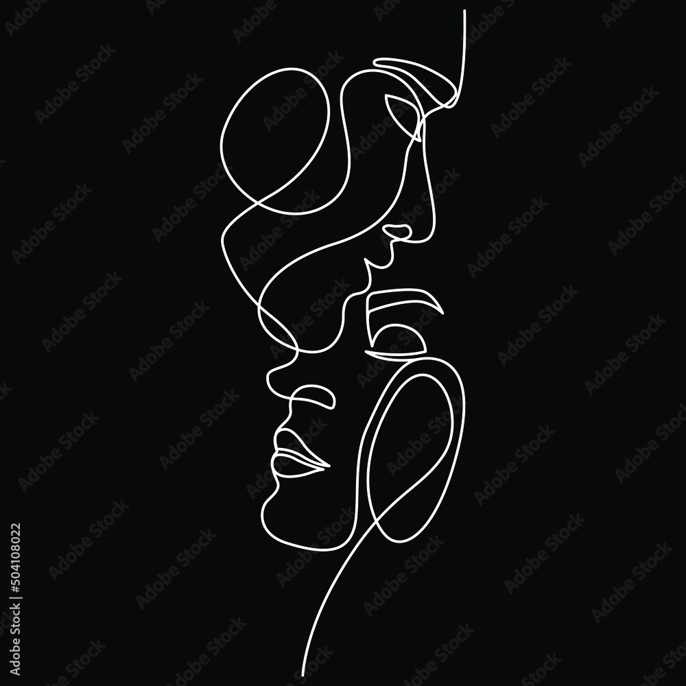 Minimalistic face line art couple man and woman. Male and female ...