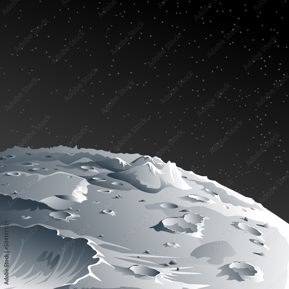 Lunar surface with craters and mountains. Vector Moon landscape view in ...