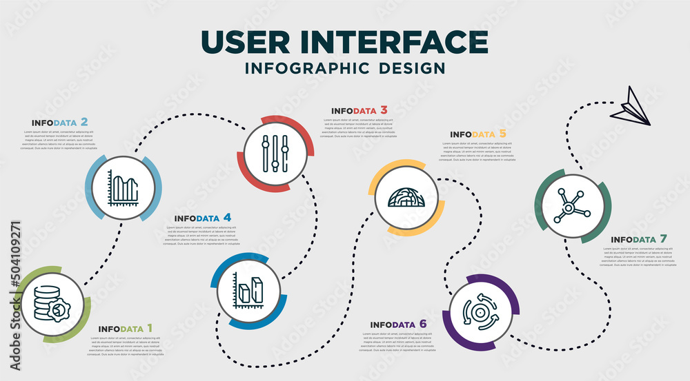 infographic template design with user interface icons. timeline concept with 7 options or steps ...