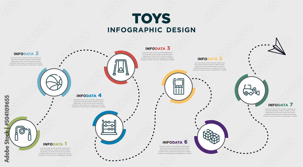 infographic template design with toys icons. timeline concept with 7 ...