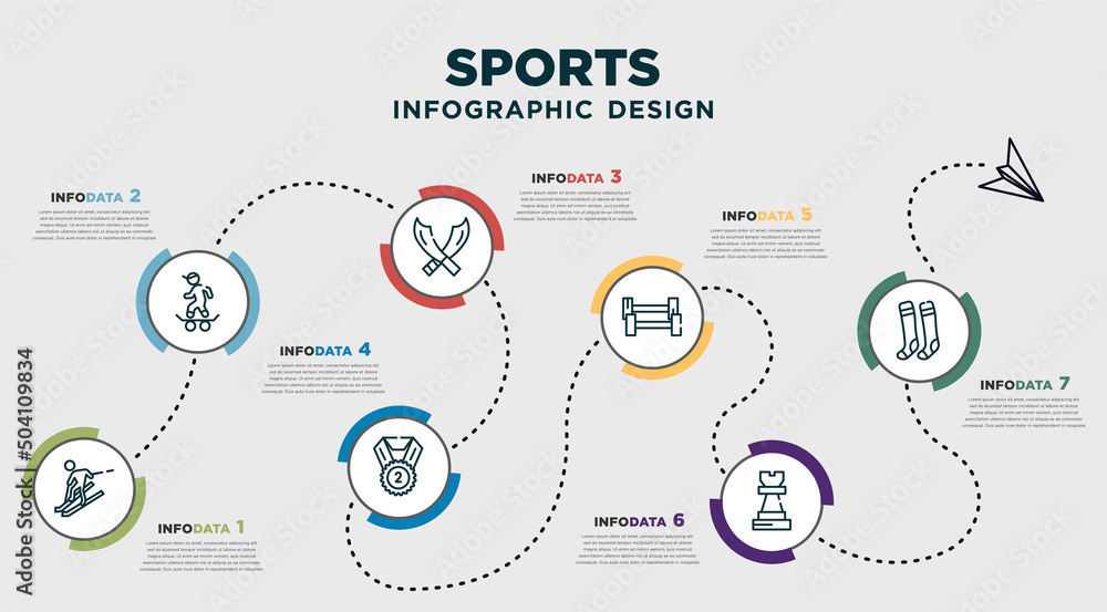 infographic template design with sports icons. timeline concept with 7 ...