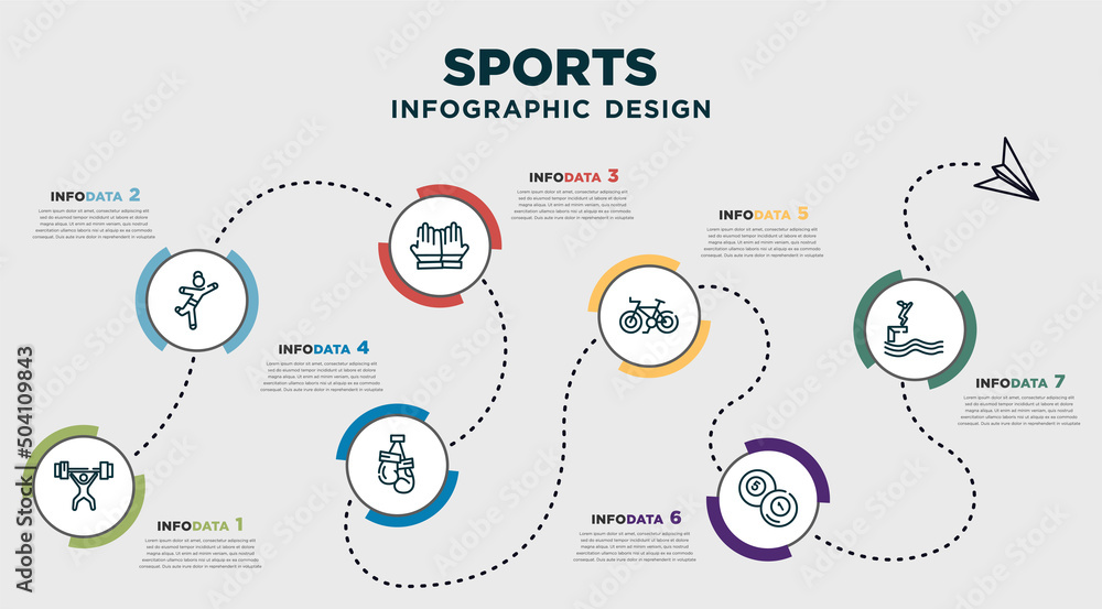 infographic template design with sports icons. timeline concept with 7 ...