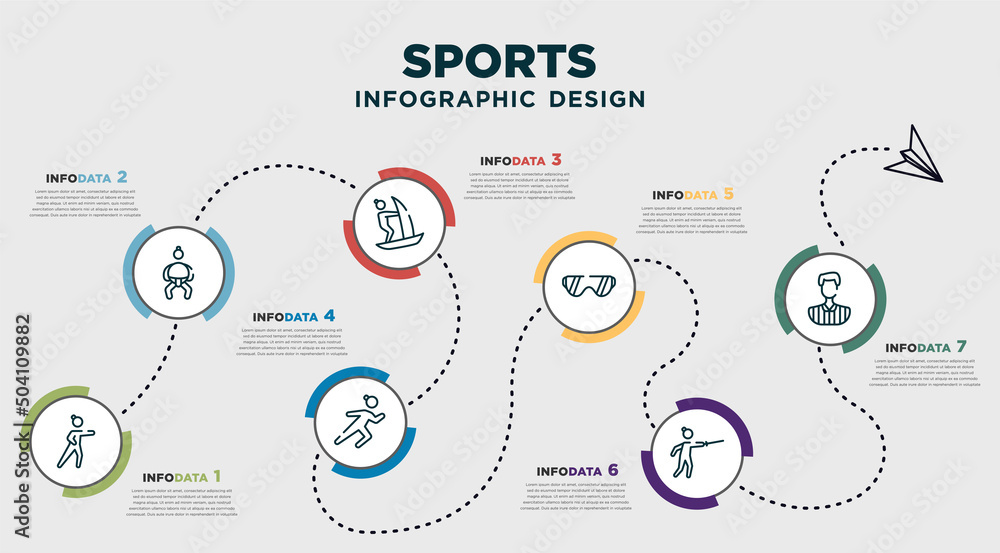 infographic template design with sports icons. timeline concept with 7 ...