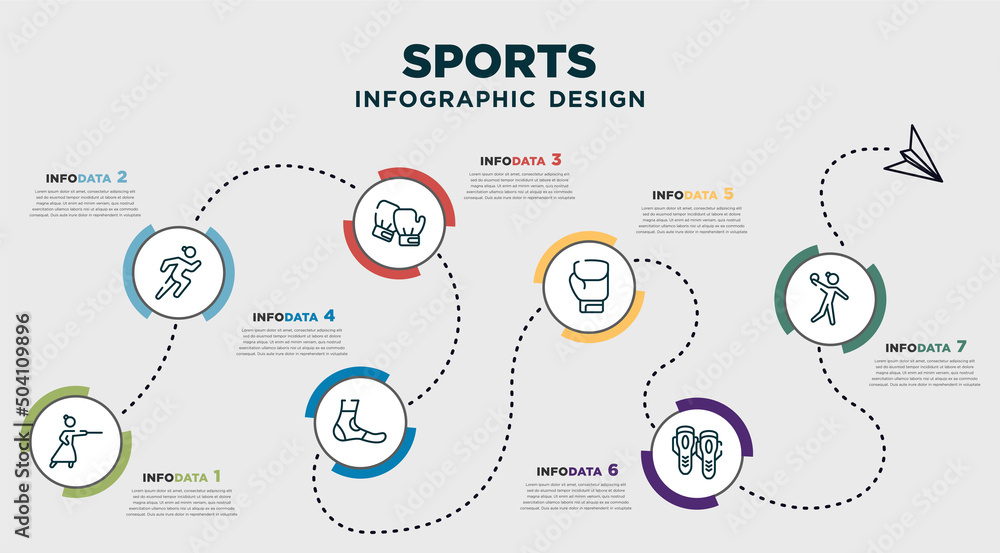 infographic template design with sports icons. timeline concept with 7 ...