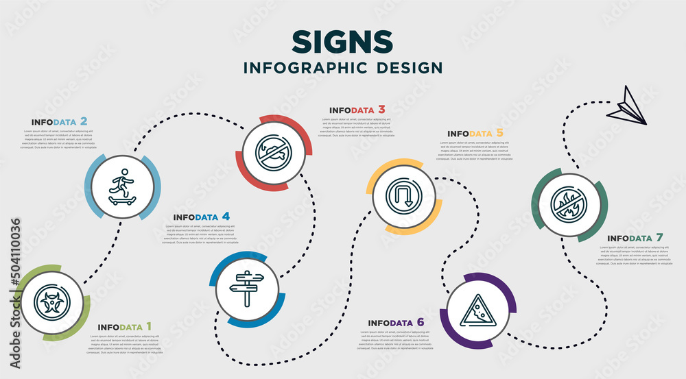 infographic template design with signs icons. timeline concept with 7 ...