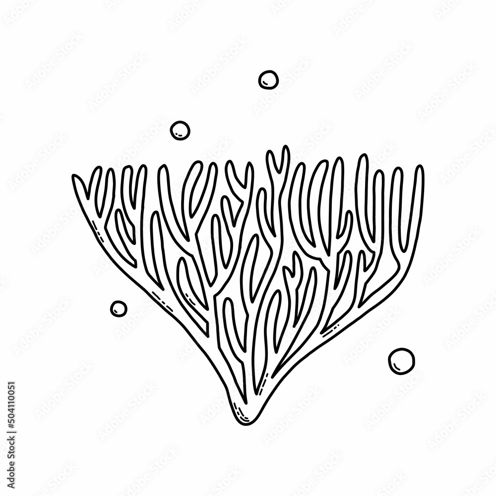Сute doodle sea algae. Coloring page for kids. Vector illustration ...