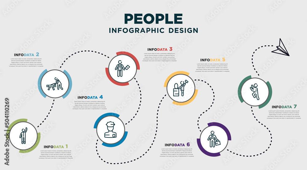 infographic template design with people icons. timeline concept with 7 ...