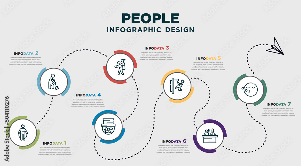 infographic template design with people icons. timeline concept with 7 ...