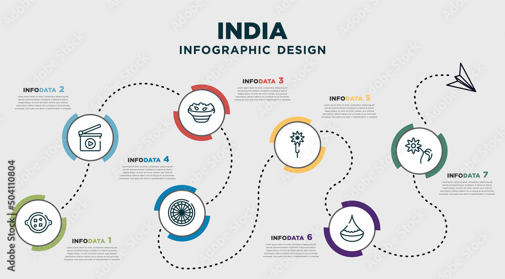 infographic template design with india icons. timeline concept with 7 ...