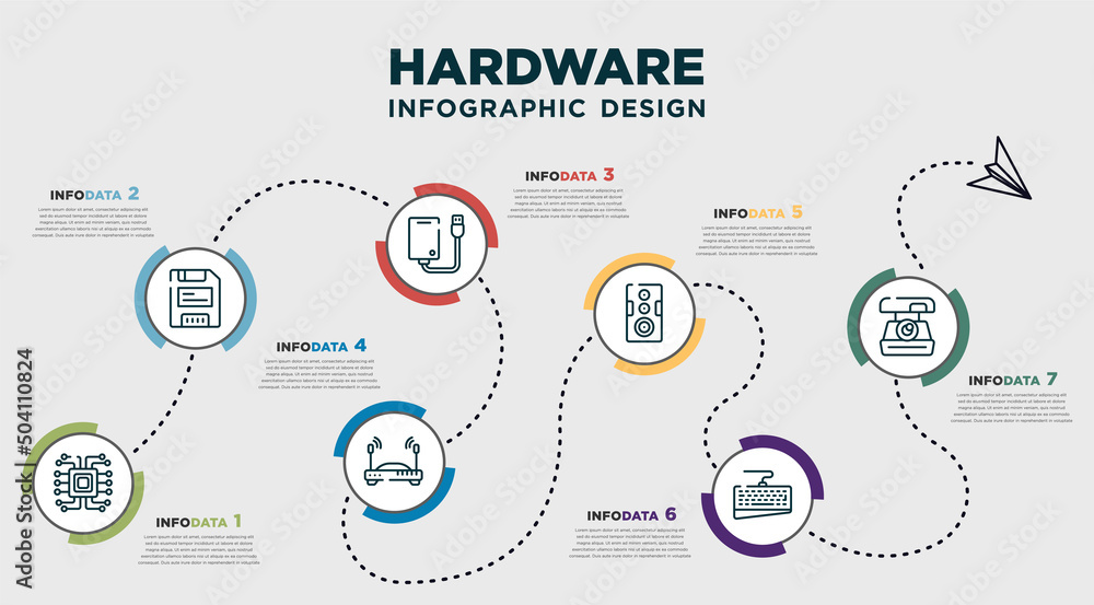 infographic template design with hardware icons. timeline concept with ...