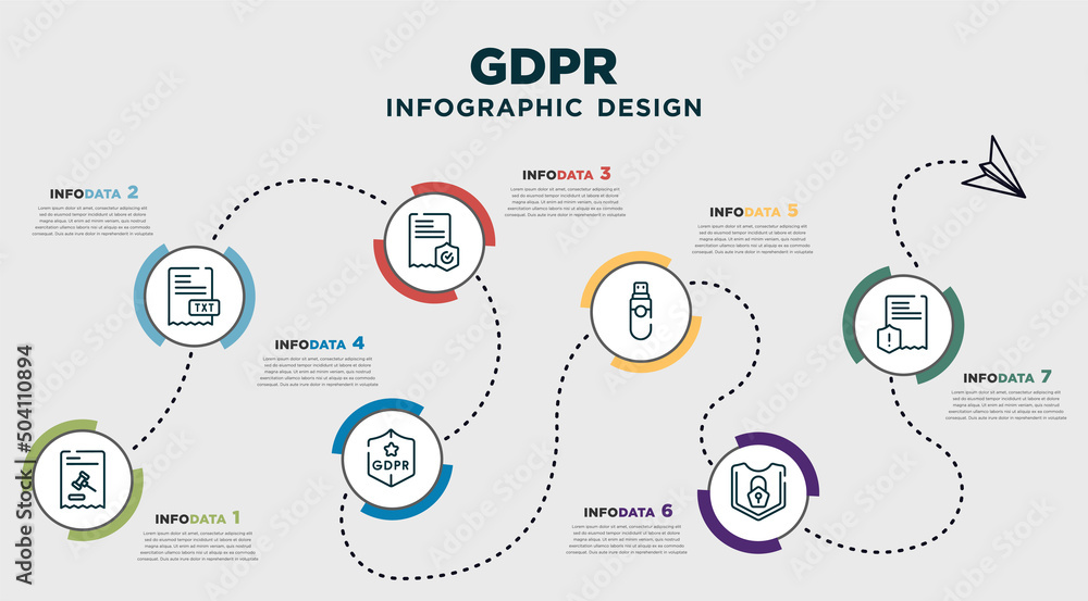 infographic template design with gdpr icons. timeline concept with 7 ...