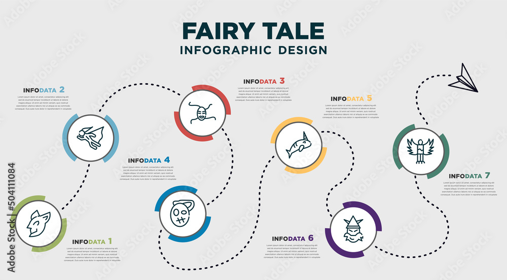 infographic template design with fairy tale icons. timeline concept ...