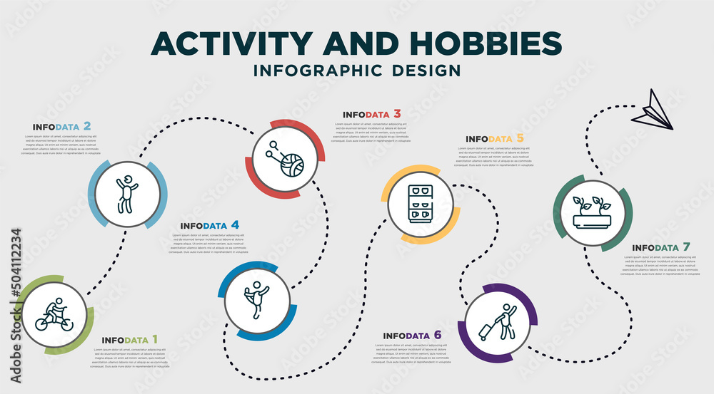 infographic template design with activity and hobbies icons. timeline ...