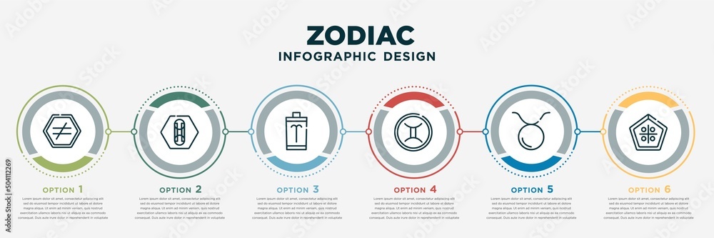 infographic template design with zodiac icons. zodiac concept with 6 ...