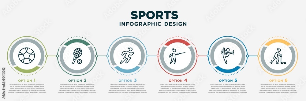 infographic template design with sports icons. sports concept with 6 ...