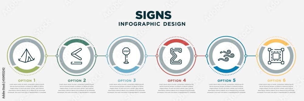 infographic template design with signs icons. signs concept with 6 ...