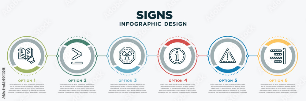 infographic template design with signs icons. signs concept with 6 ...