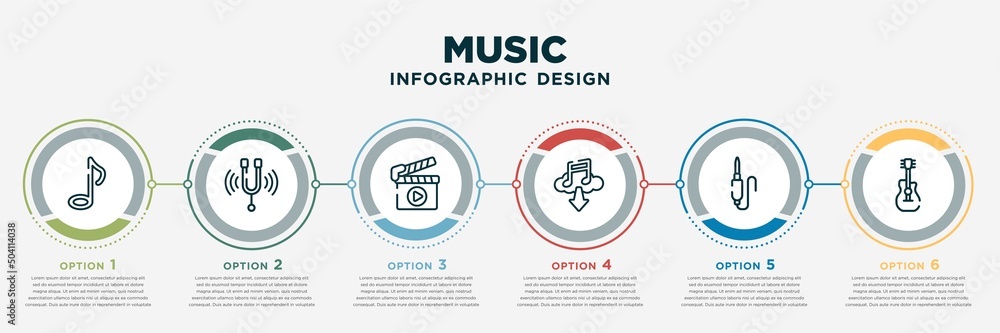 infographic template design with music icons. music concept with 6 ...