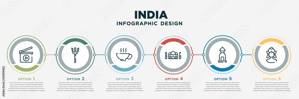 infographic template design with india icons. india concept with 6 ...