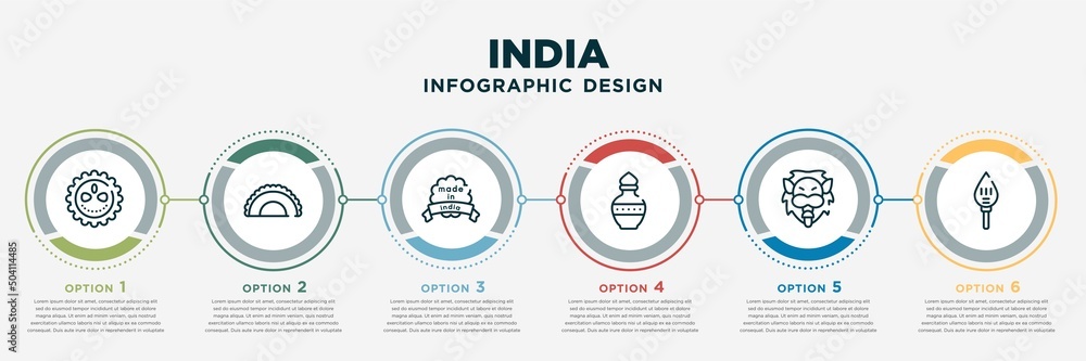 infographic template design with india icons. india concept with 6 ...