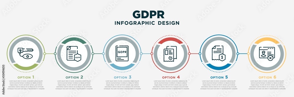 infographic template design with gdpr icons. gdpr concept with 6 ...