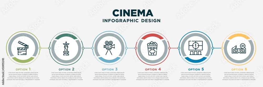 infographic template design with cinema icons. cinema concept with 6 ...