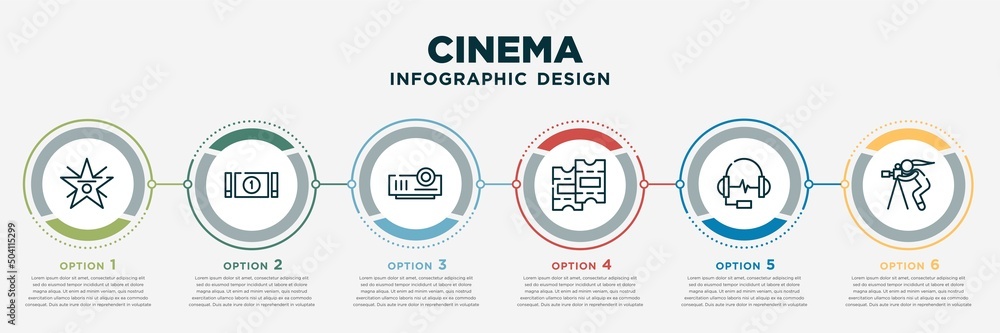infographic template design with cinema icons. cinema concept with 6 ...