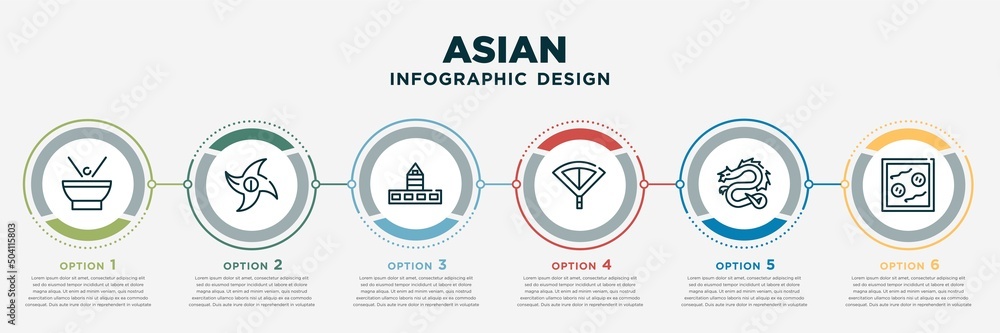 infographic template design with asian icons. asian concept with 6 ...
