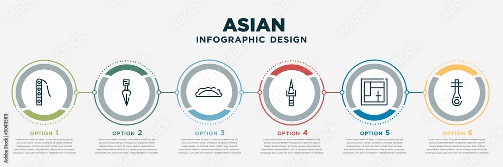 infographic template design with asian icons. asian concept with 6 ...