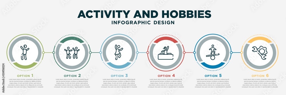 infographic template design with activity and hobbies icons. activity ...