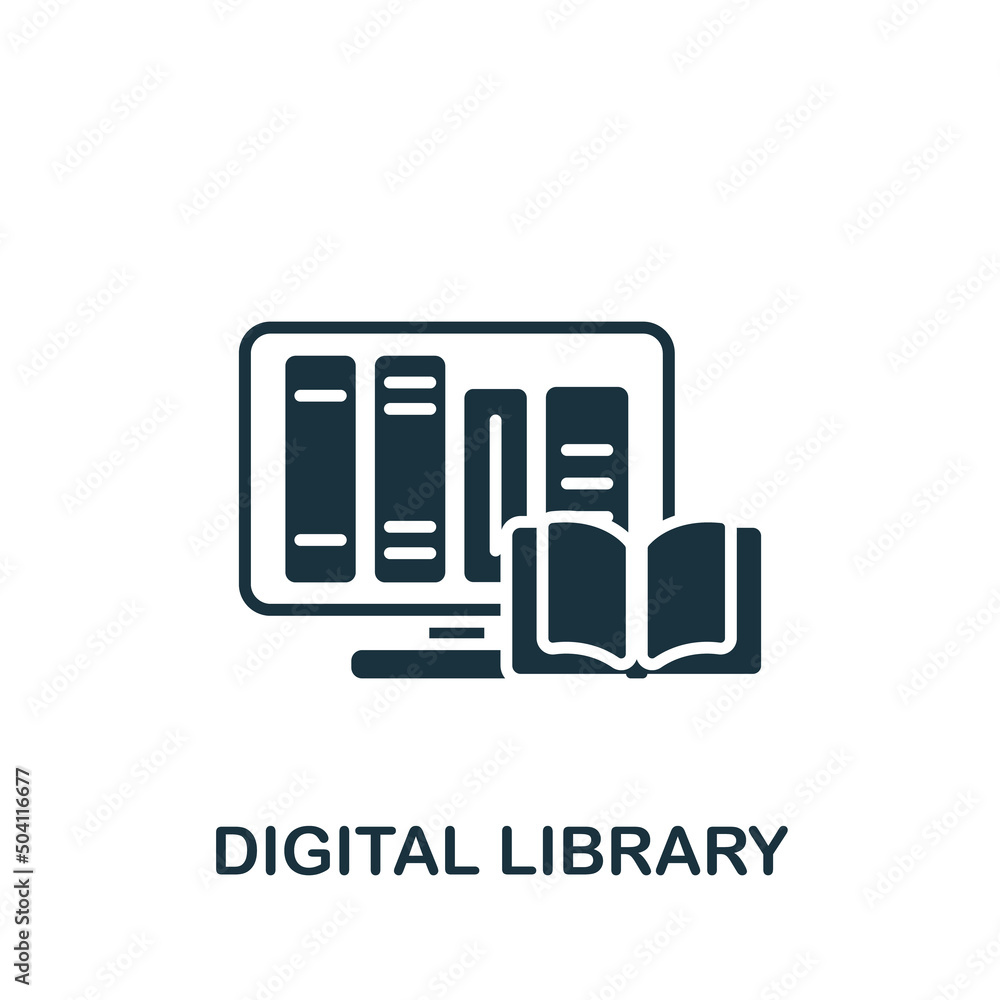 Digital Library icon. Monochrome simple E-Learning icon for templates ...