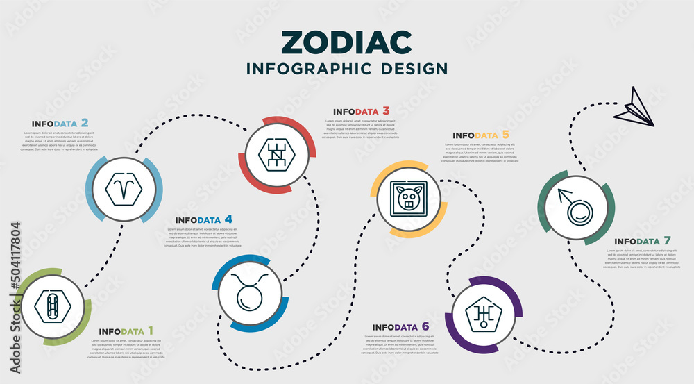 infographic template design with zodiac icons. timeline concept with 7 ...